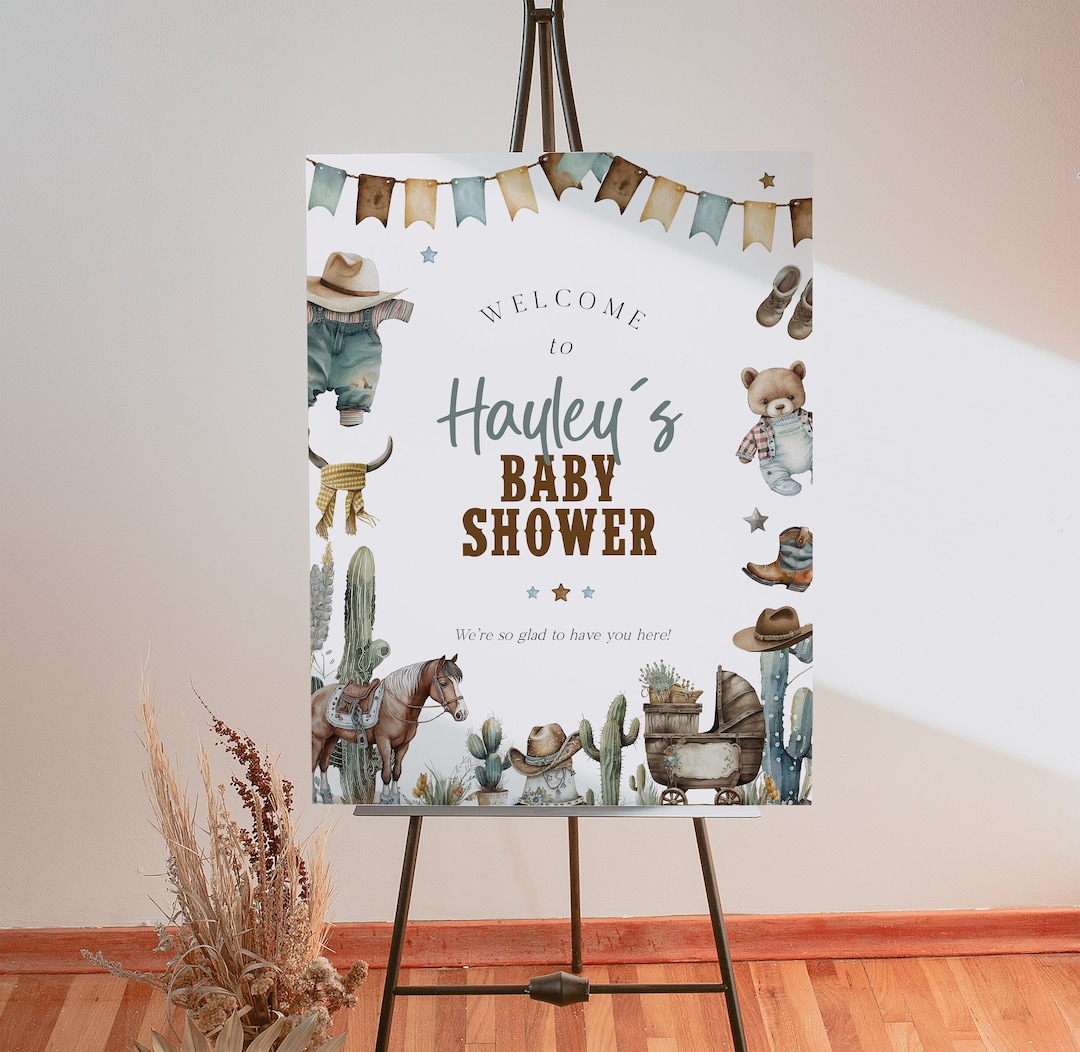Western Welcome Baby Shower Sign Template, Cowboy Welcome Signage ...