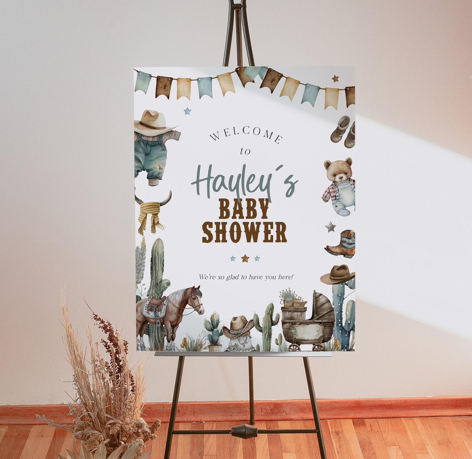 Western Welcome Baby Shower Sign Template, Cowboy Welcome Signage ...