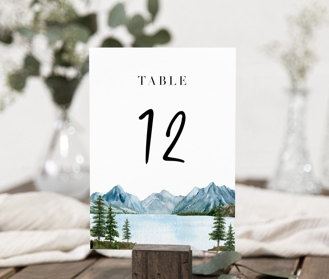 Mountain Wedding Editable Table Numbers Template Watercolor - Etsy