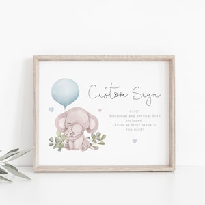 Blue Elephant Custom Sign Template, Baby Boy Baby Shower Editable Sign ...