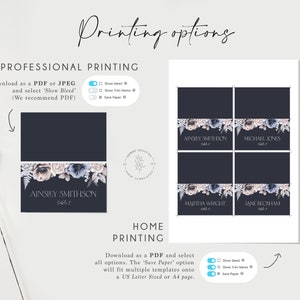 Navy Pastel Wedding Name Cards Template, Editable Place Cards, Chic ...