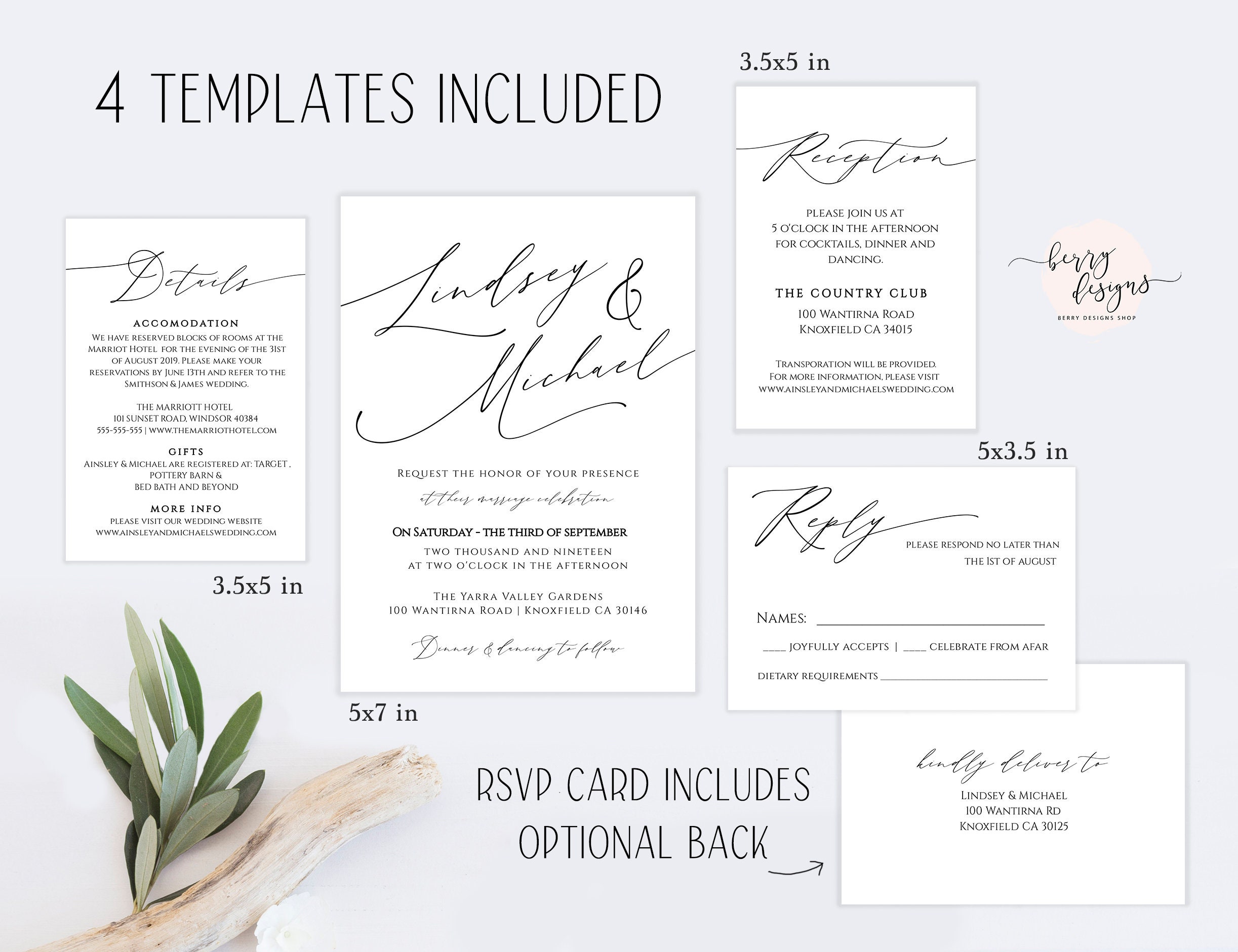Wedding Invitation Editable Template, Modern Wedding Invitation Suite ...