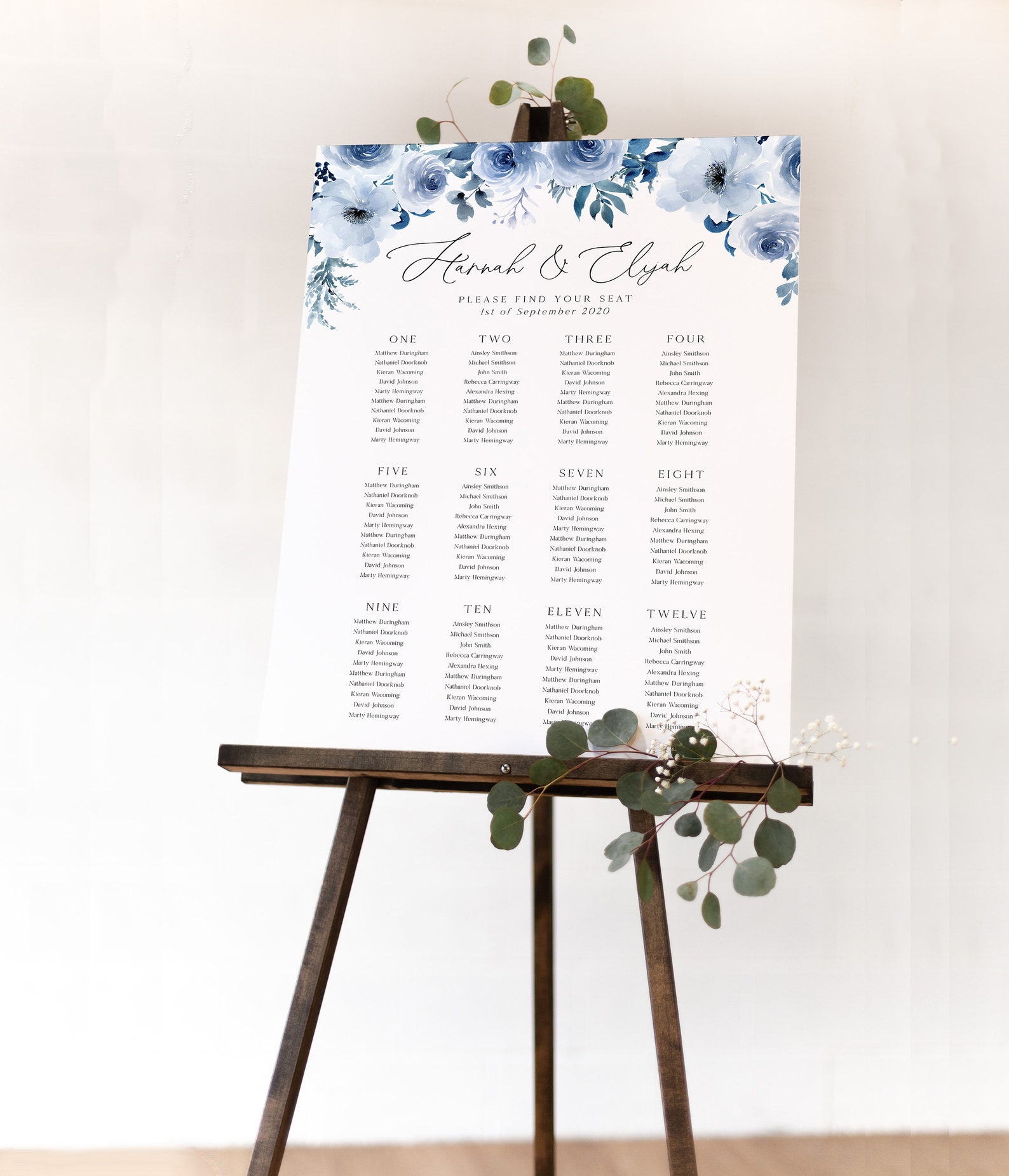 Dusty Blue Wedding Seating Chart Wedding Seats Plan Blue - Etsy