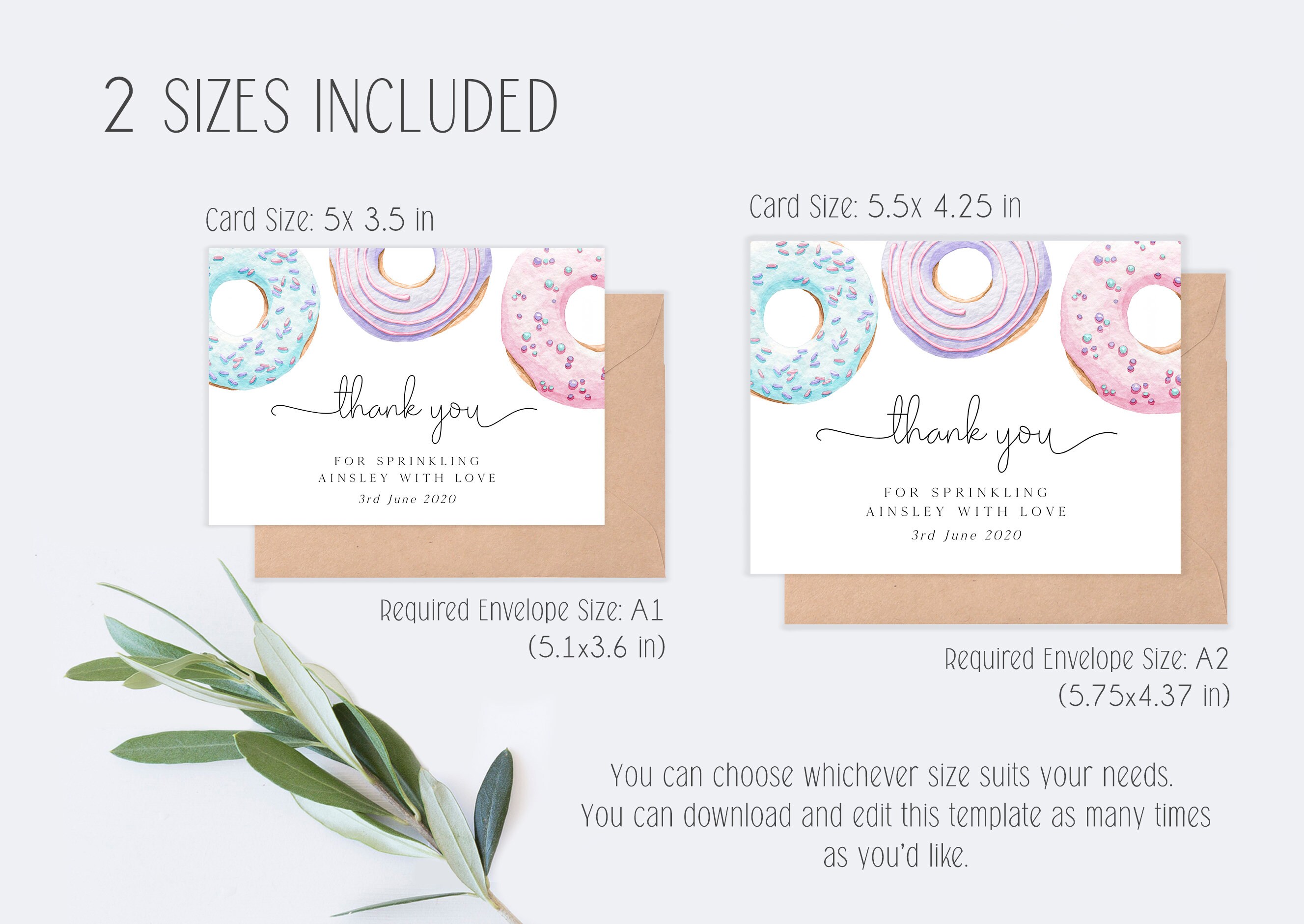Donut Thank You Editable Folded Card Donut Baby Shower | Etsy