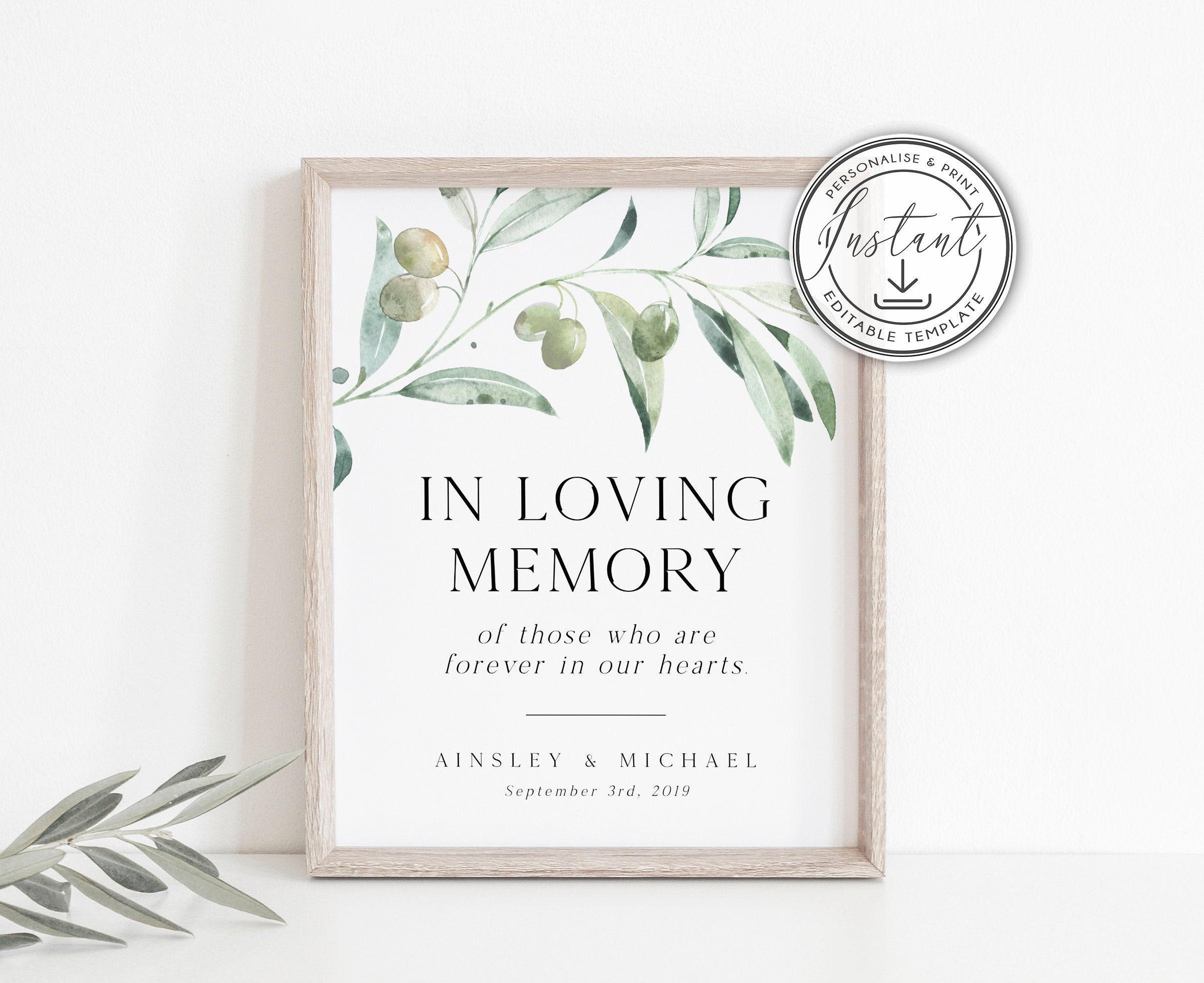 Greenery in Loving Memory Sign Editable Template Forever in | Etsy