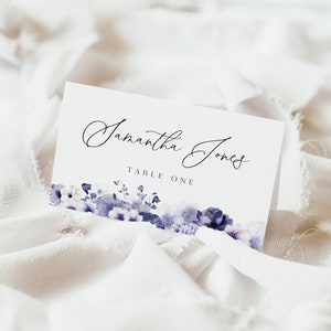 Purple Floral Place Cards Editable Template, Watercolor Purple Wedding ...