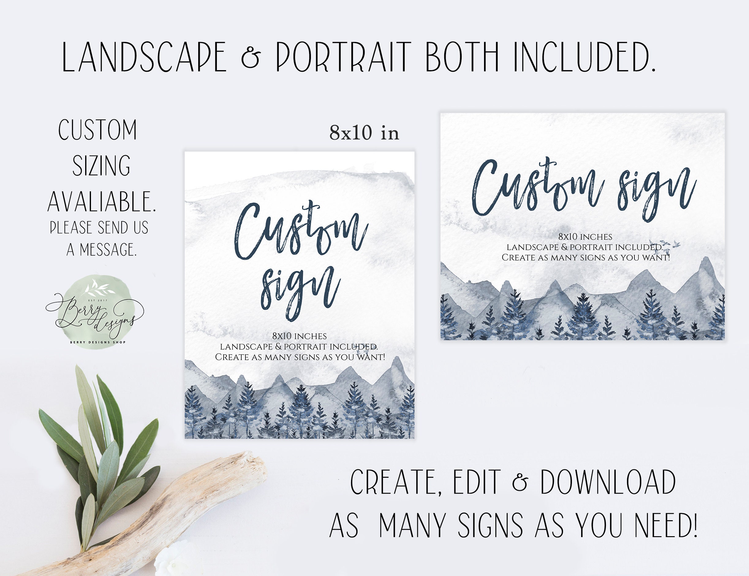 Custom Sign Editable Template Watercolor Mountain Ranges | Etsy