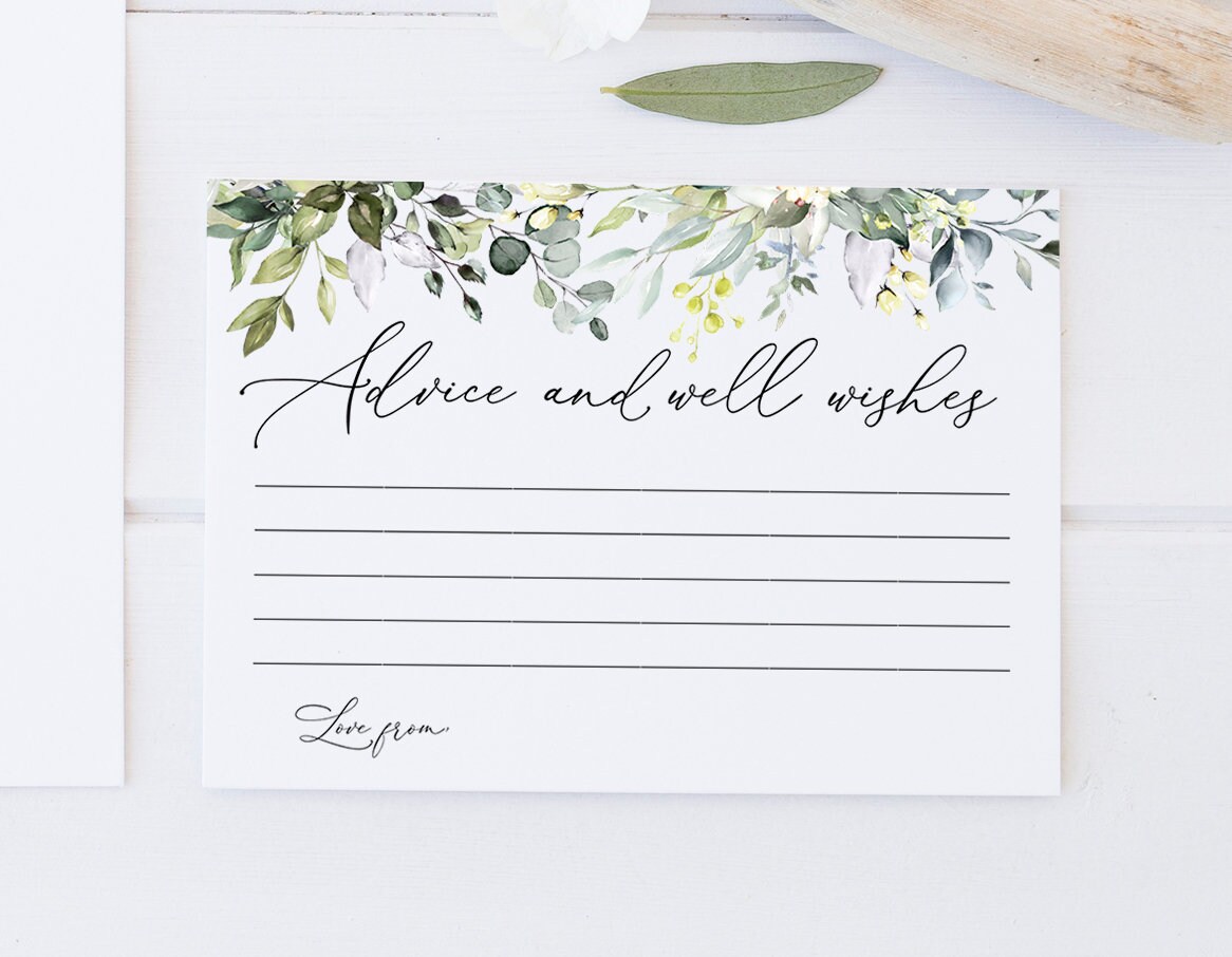 Greenery Advice & Well Wishes Card Template Instant Download | Etsy