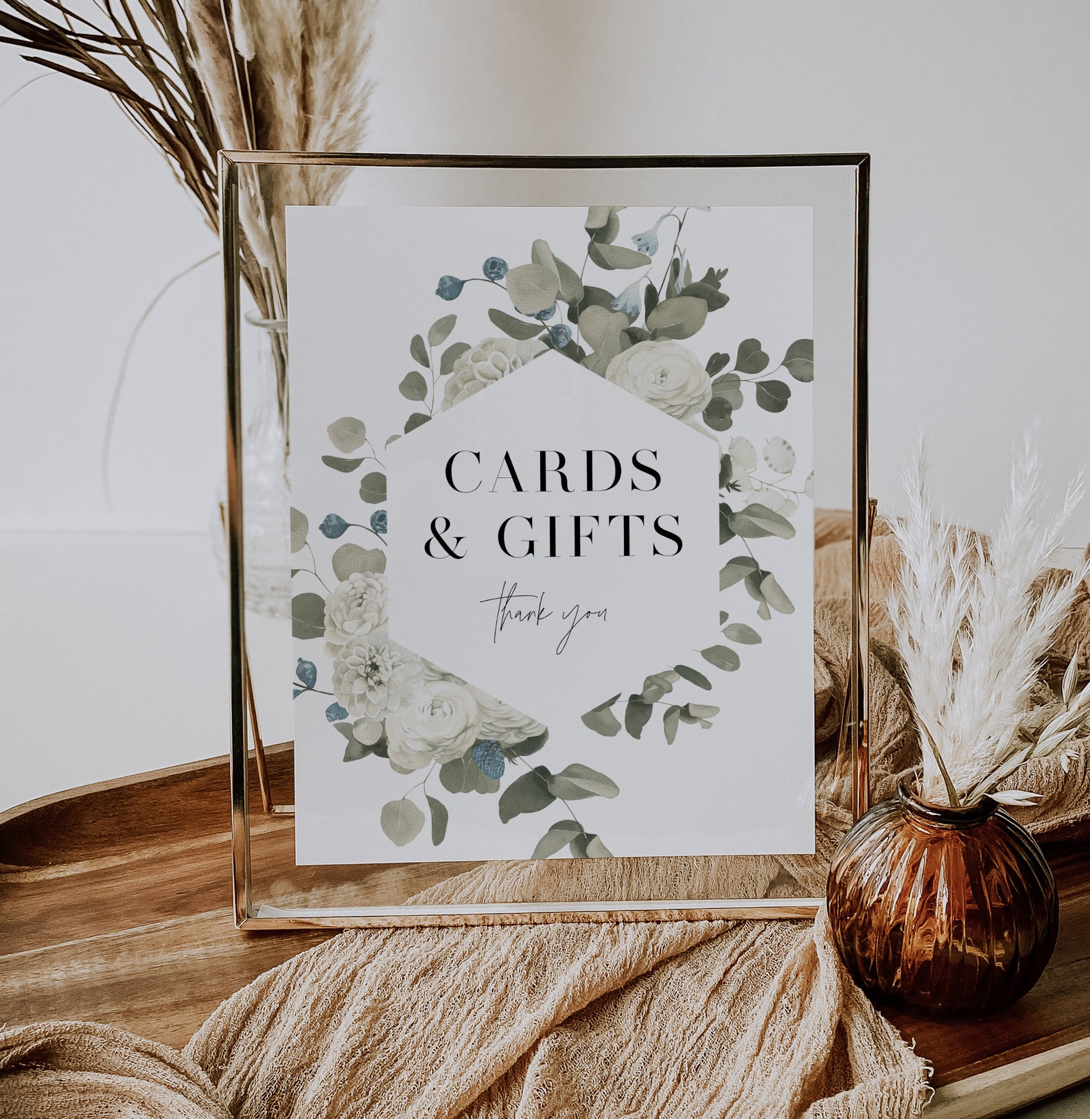 Rustic Greenery Cards & Gifts Sign Template Editable Sign - Etsy