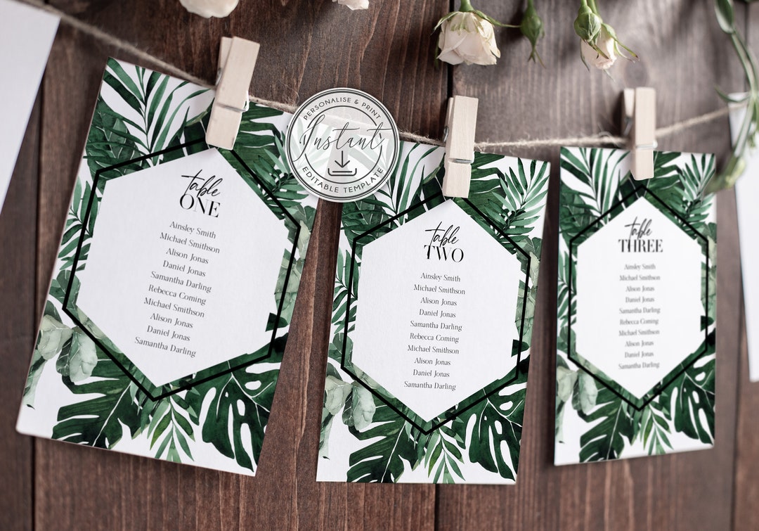 Tropical Wedding Seating Chart Template, Modern Beach Wedding ...