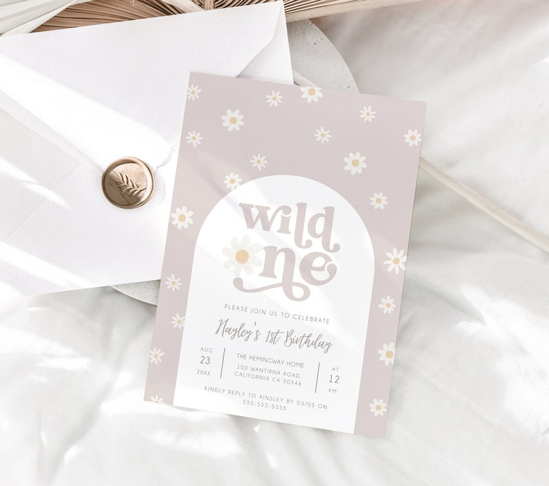 Daisy 1st Birthday Invitation, Wild One Floral Birthday Invite, Daisy ...
