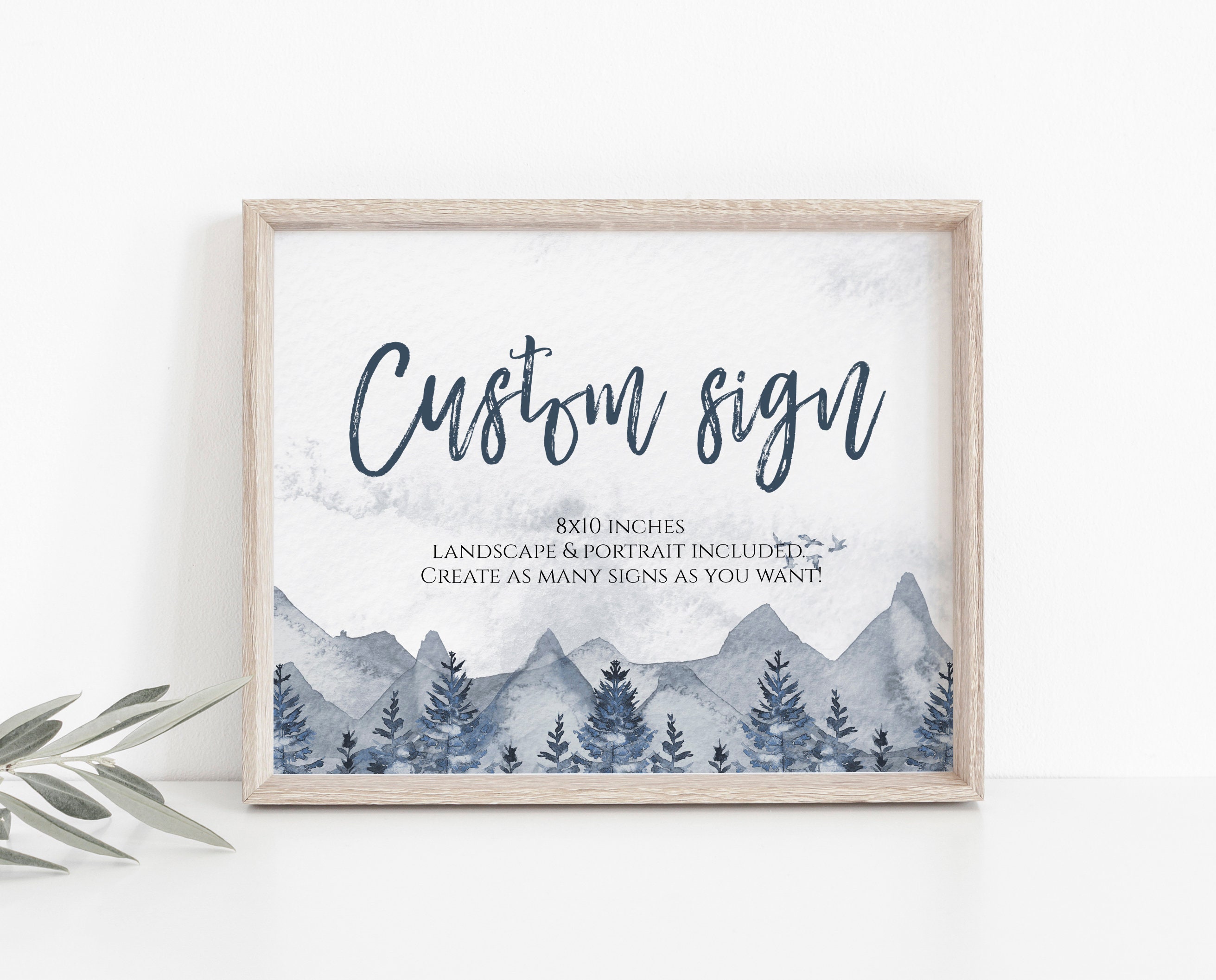 Custom Sign Editable Template Watercolor Mountain Ranges | Etsy