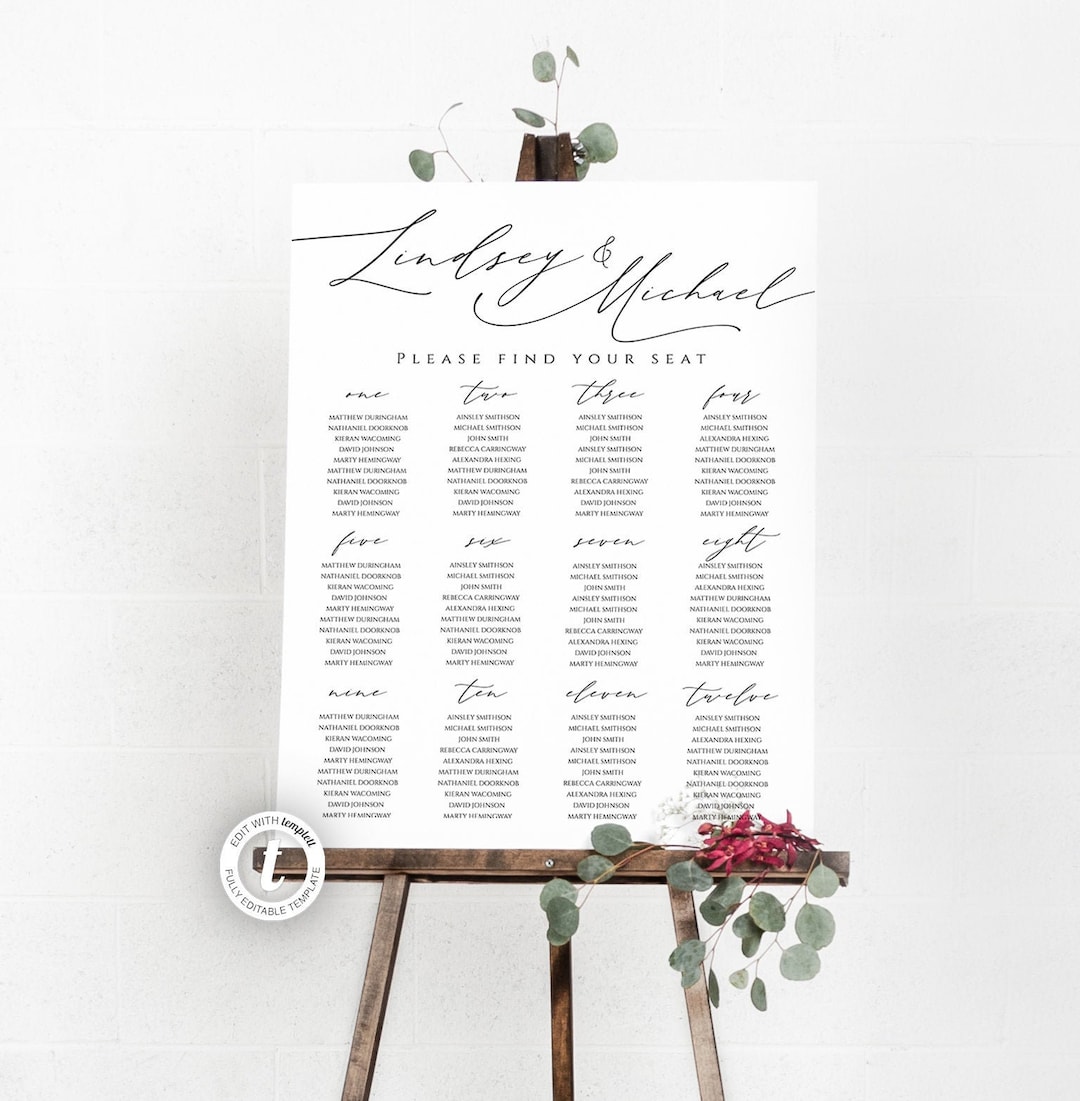 Wedding Seating Chart, Brides & Grooms Name, Table Poster, DIY Table ...
