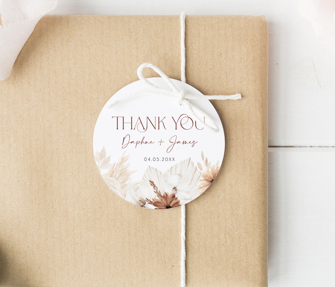 Round Boho Floral Wedding Favor Tag Template Bohemian Wedding - Etsy