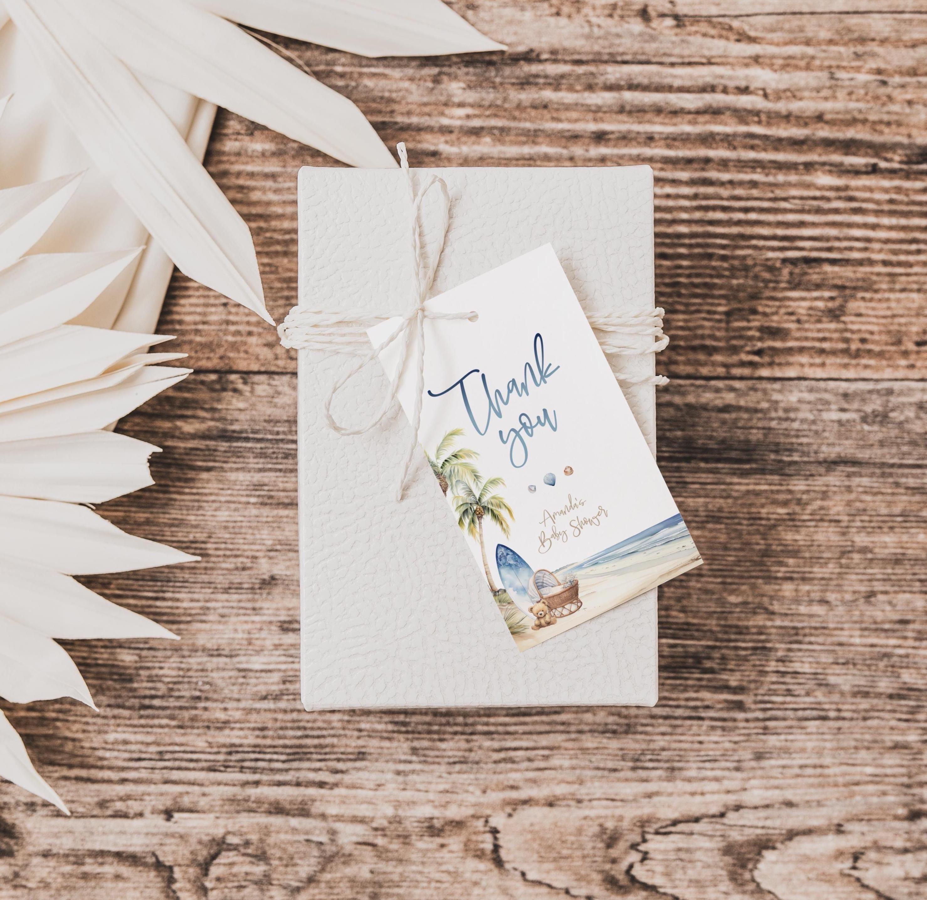Ocean & Surf Thank You Gift Tag Template, Beach Baby Shower Favors ...