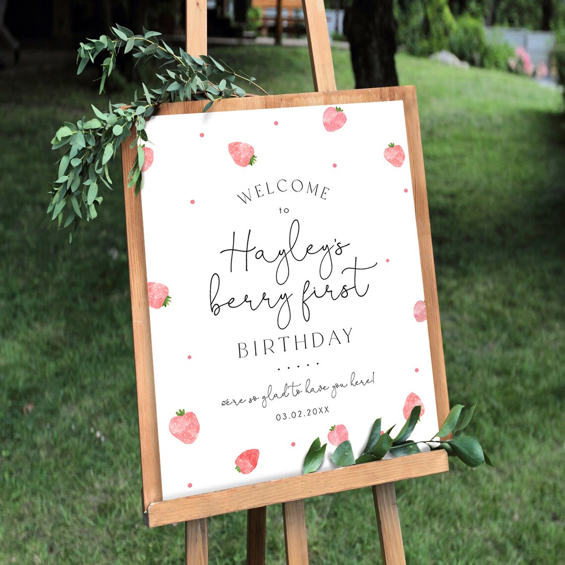 Strawberry Welcome Sign Template Berry First Birthday Welcome | Etsy
