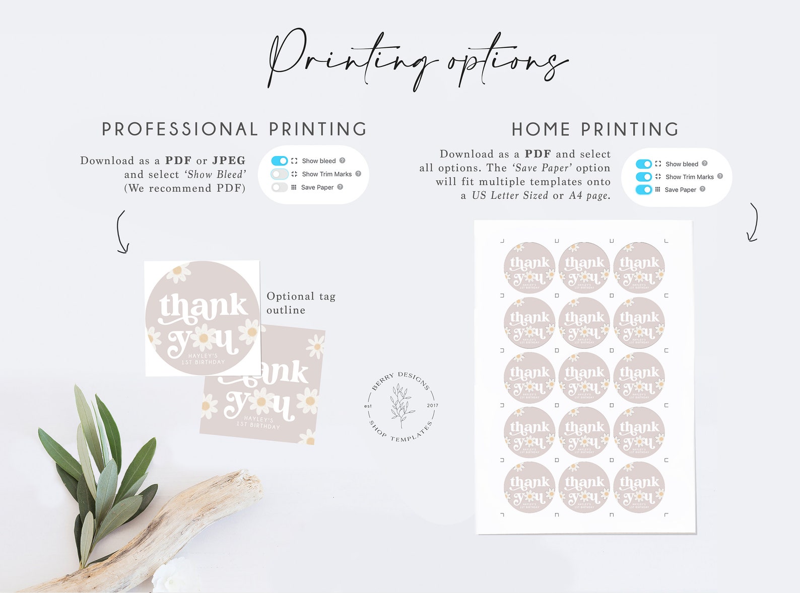 Round Daisy Thank You Gift Tag Circle Daisy Printable Favors - Etsy