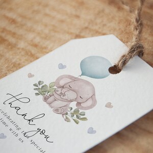 Blue Elephant Gift Tag Template, Blue Balloon Elephant Thank You Favor ...