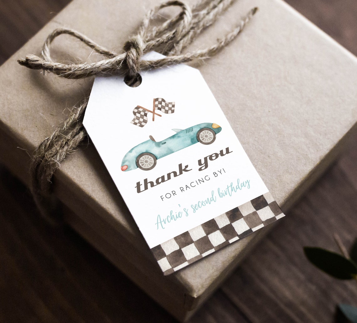 Race Car Birthday Favor Tag Blue Race Car Thank You Gift Tag - Etsy