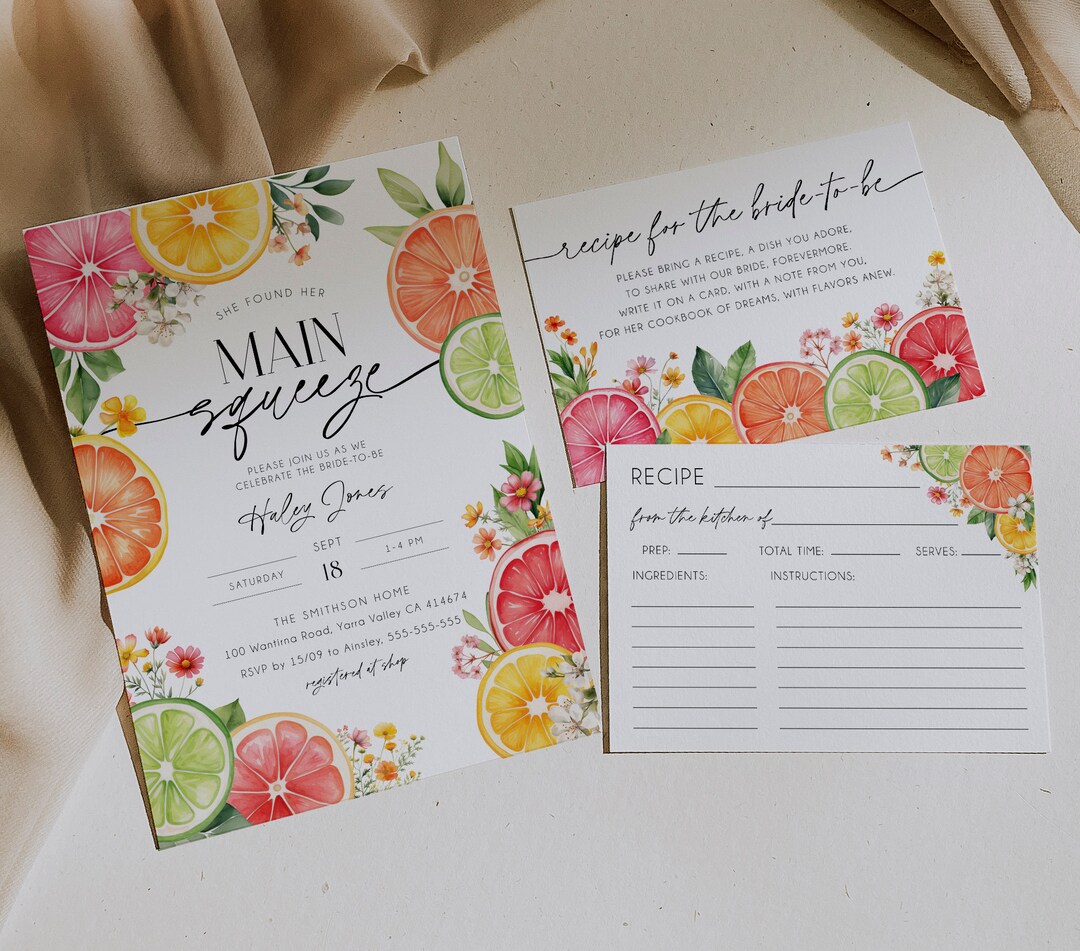Main Squeeze Bridal Shower Invitation Bundle, Citrus Floral Bridal ...