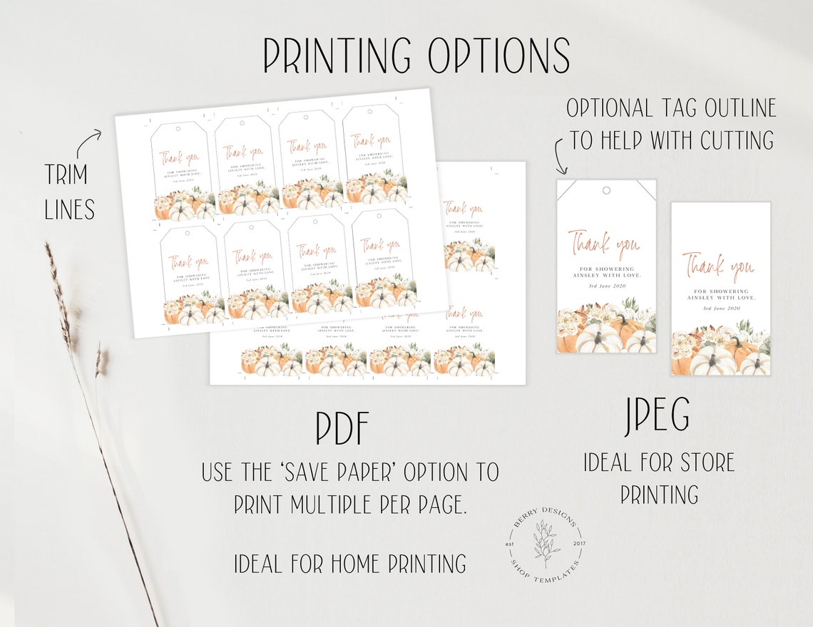 Pumpkin Thank You Gift Tag, Fall Baby Shower Favors, Pumpkin Thank You ...