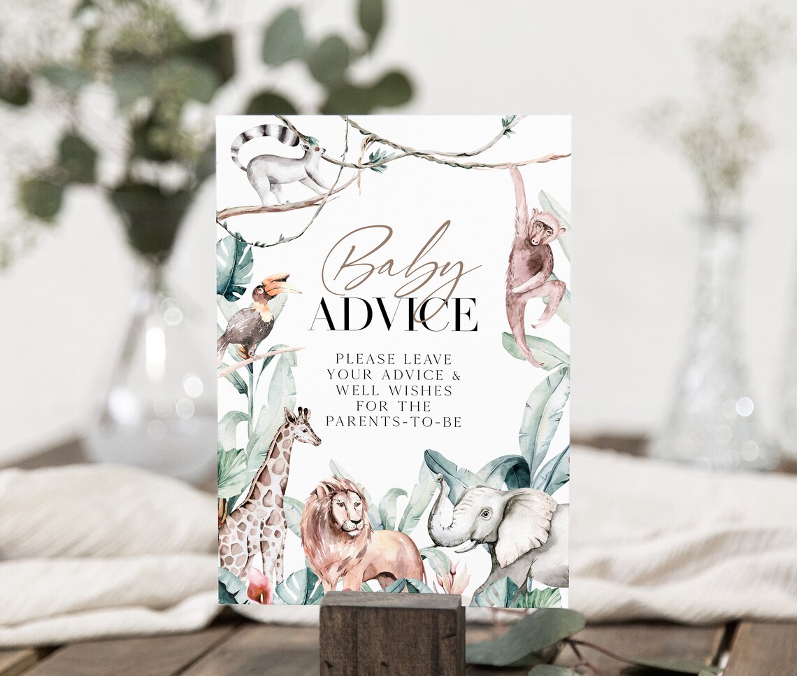 Safari Baby Advice Sign Safari Baby Shower Signage Instant - Etsy