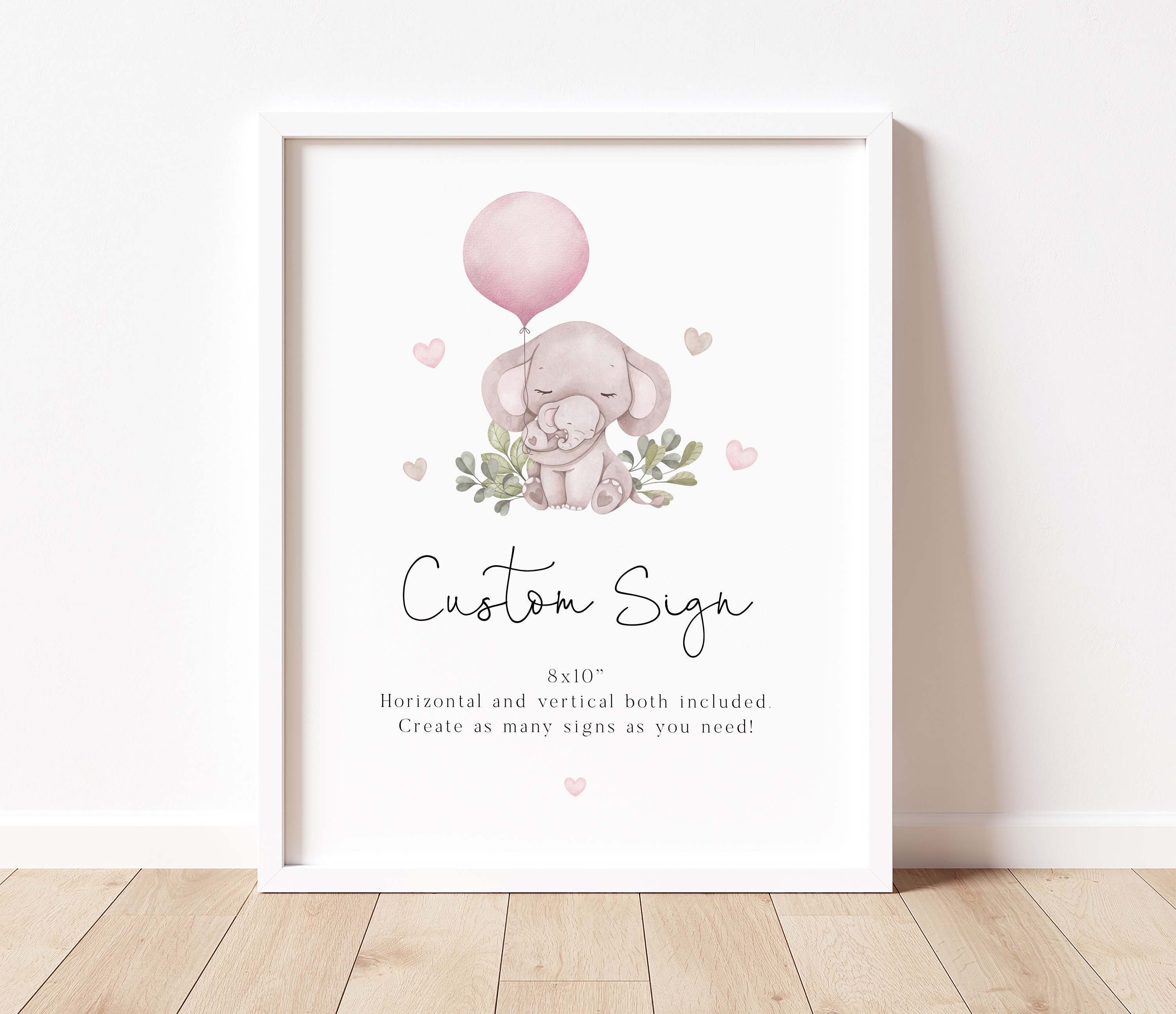 Pink Elephant Custom Sign Template Baby Girl Baby Shower - Etsy