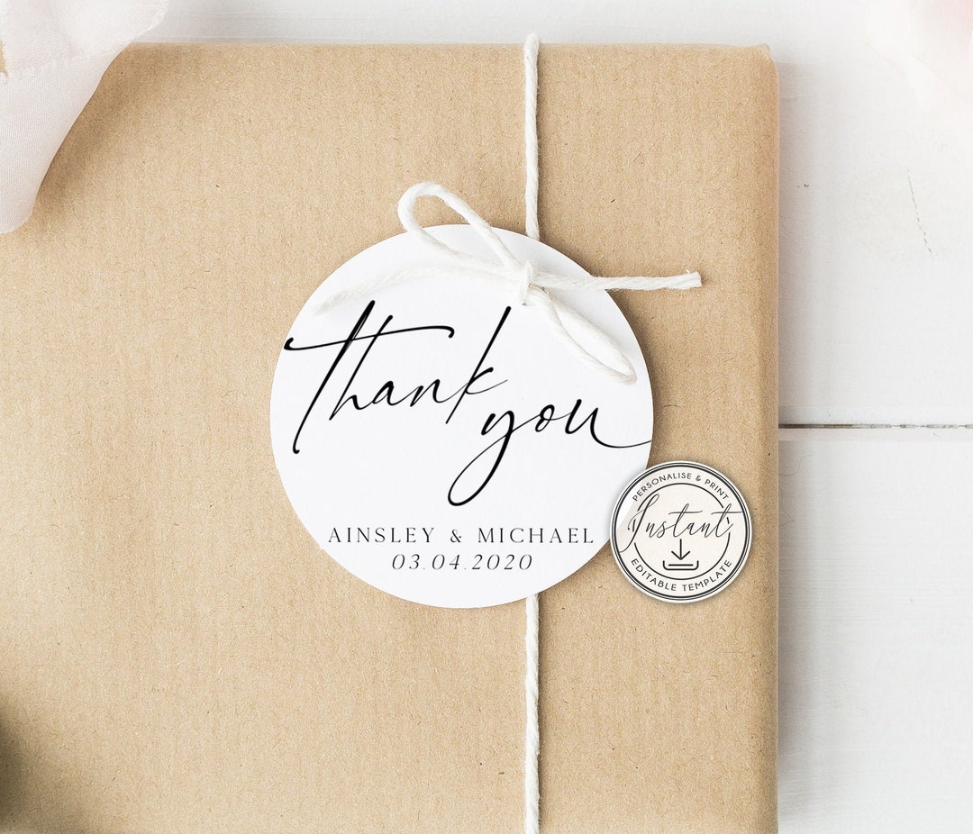 Minimalist Wedding Round Thank You Tag Editable Template, Modern ...