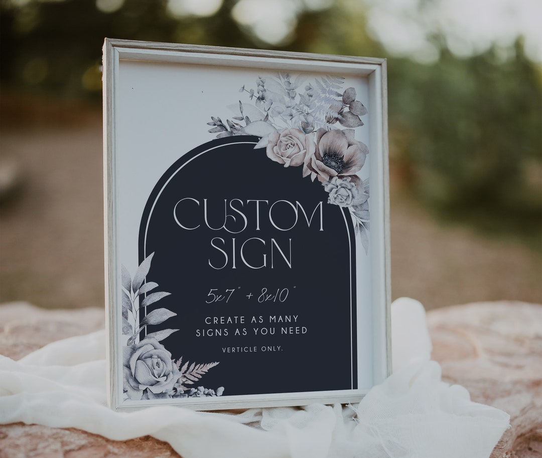 Floral Navy Arch Editable Custom Sign Template, Chic Wedding Signage ...