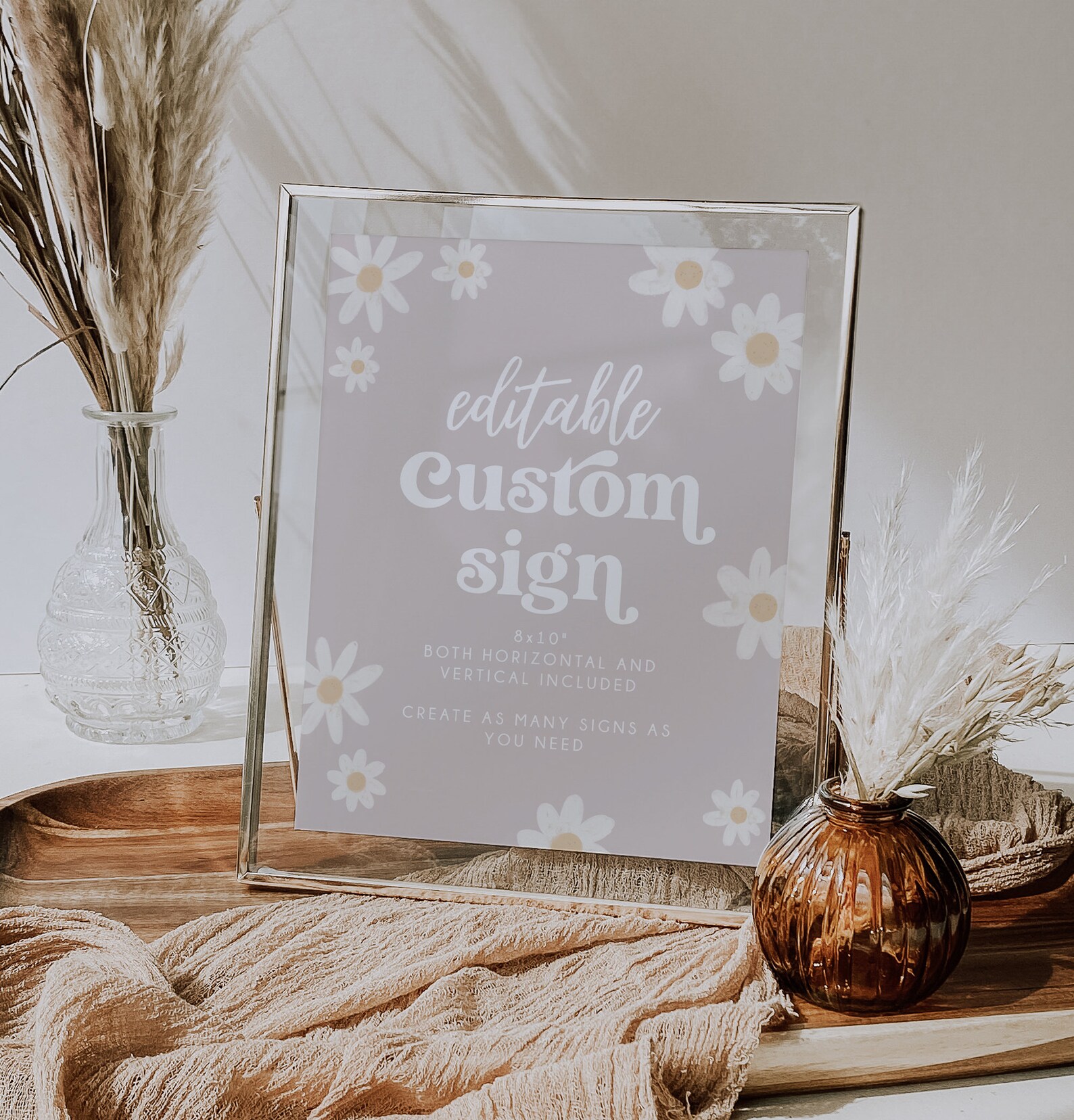Daisy Custom Sign Template, Bohemian Daisy Fully Editable Custom Sign ...