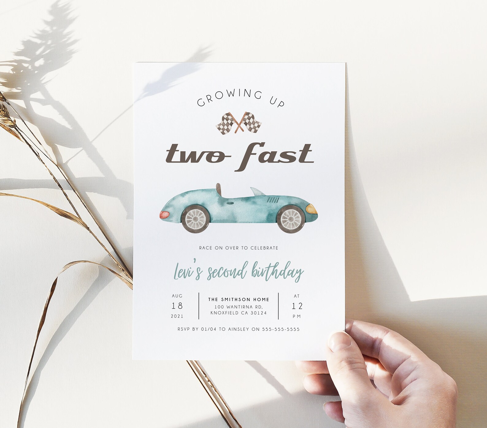 Growing up Two Fast Birthday Invitation Editable Blue Race - Etsy