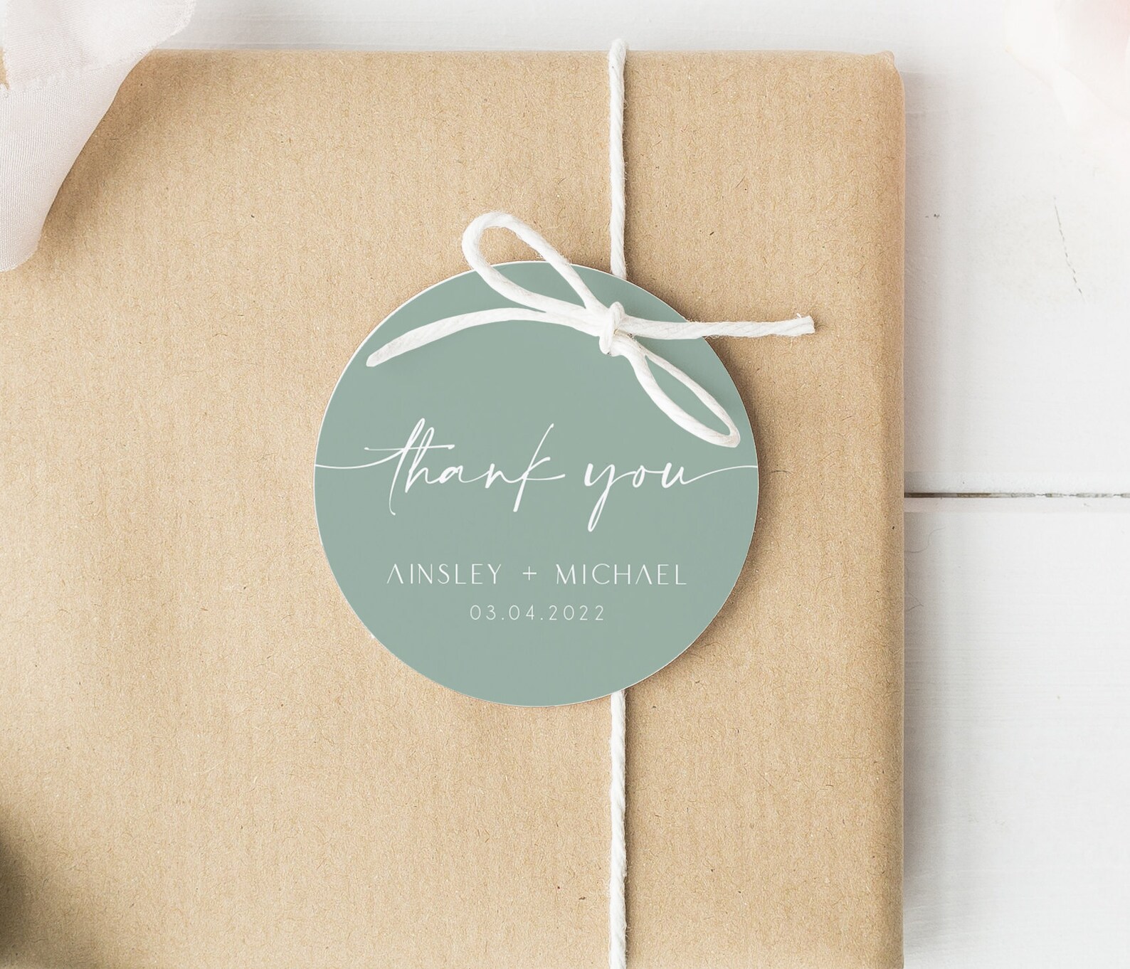 Minimalist Green Round Thank You Tag Modern Wedding Circle - Etsy