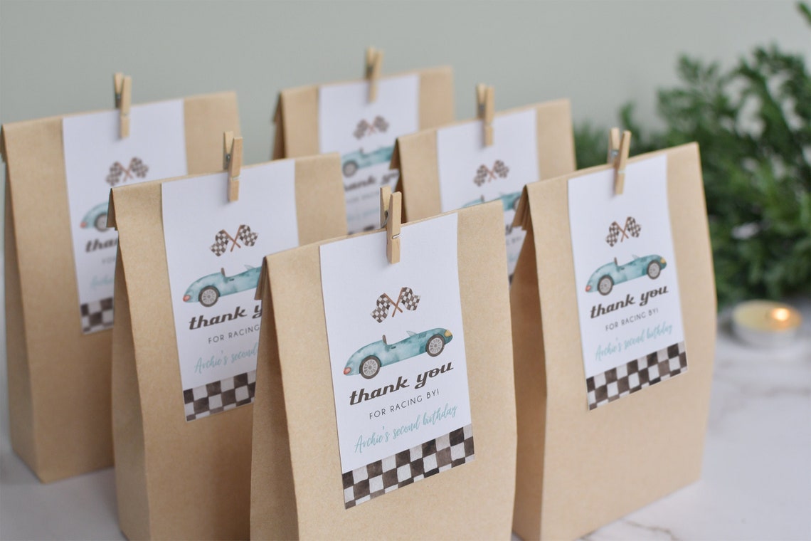 Race Car Birthday Favor Tag Blue Race Car Thank You Gift Tag - Etsy