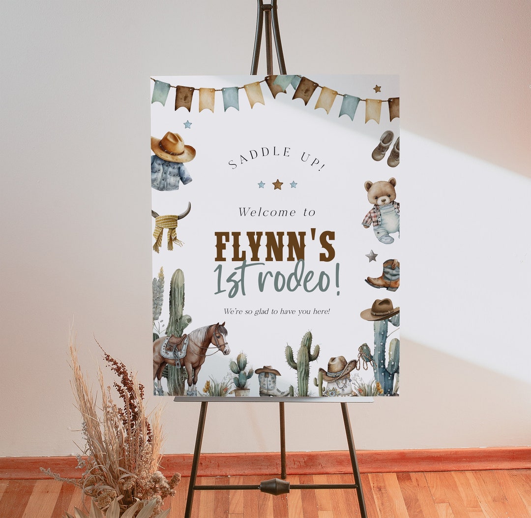 First Rodeo Welcome Sign Template, Cowboy 1st Birthday Editable Sign ...