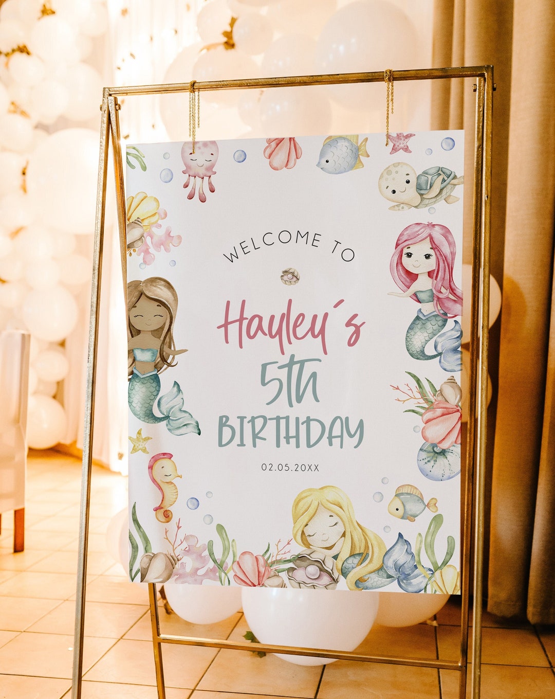 Mermaid Birthday Welcome Sign Template, Pink Girls Mermaid Party ...