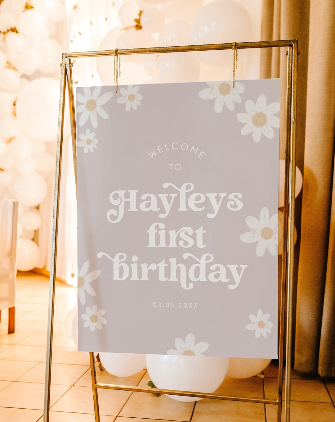 Daisy Birthday Welcome Sign Template, Bohemian Daisy 1st Birthday Sign ...