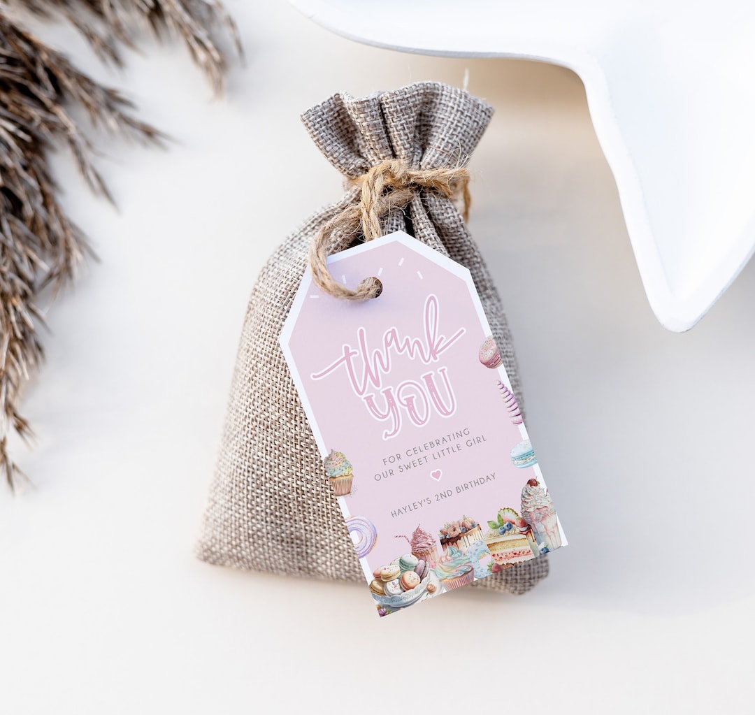 Sweet Birthday Favor Tag, Two Sweet Thank You Gift Tag, Sweet One ...