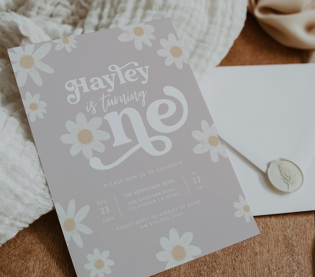 Daisy 1st Birthday Invitation, Bohemian Floral First Birthday Invite ...