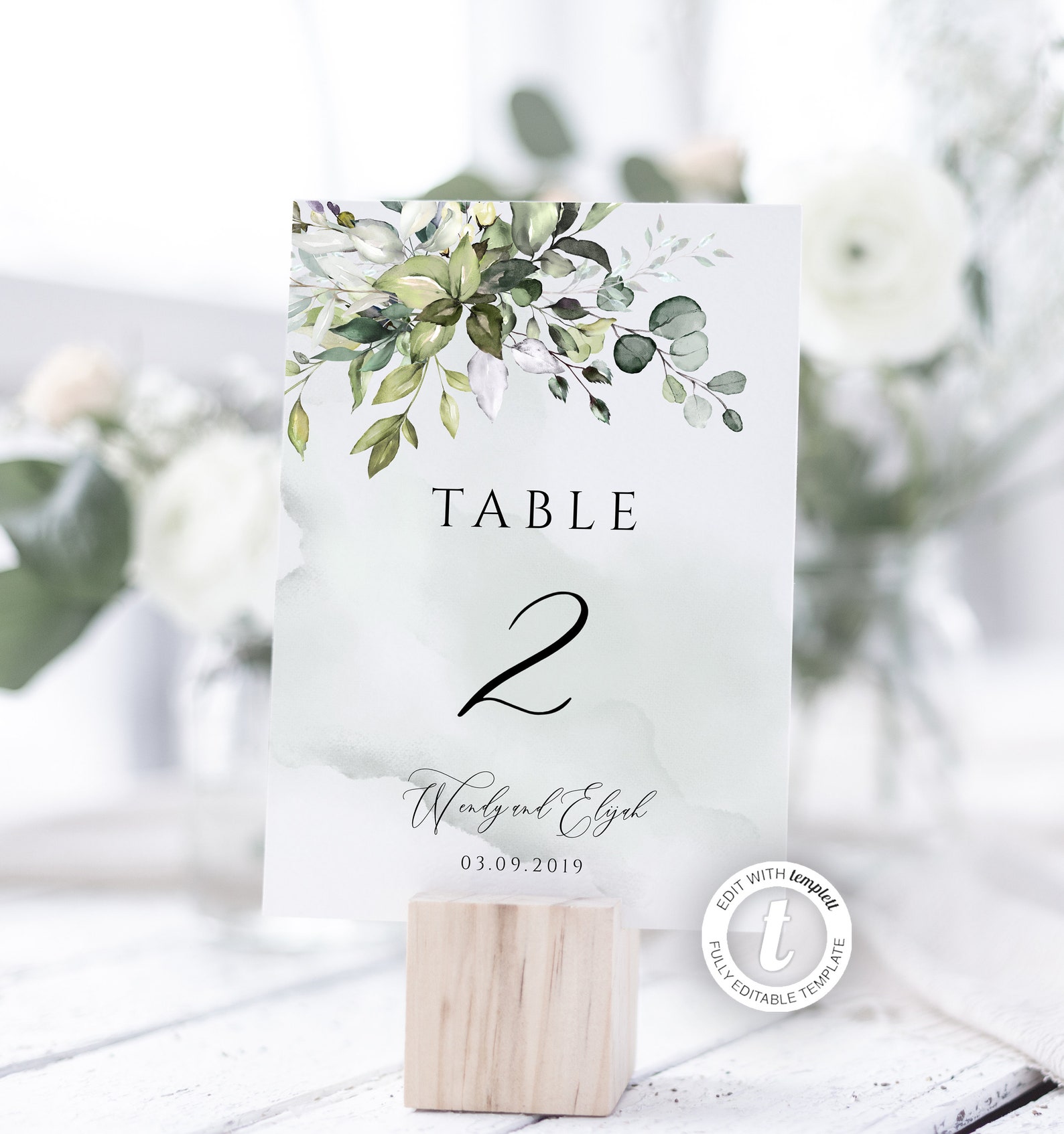 Editable Wedding Table Numbers Template Greenery Instant | Etsy