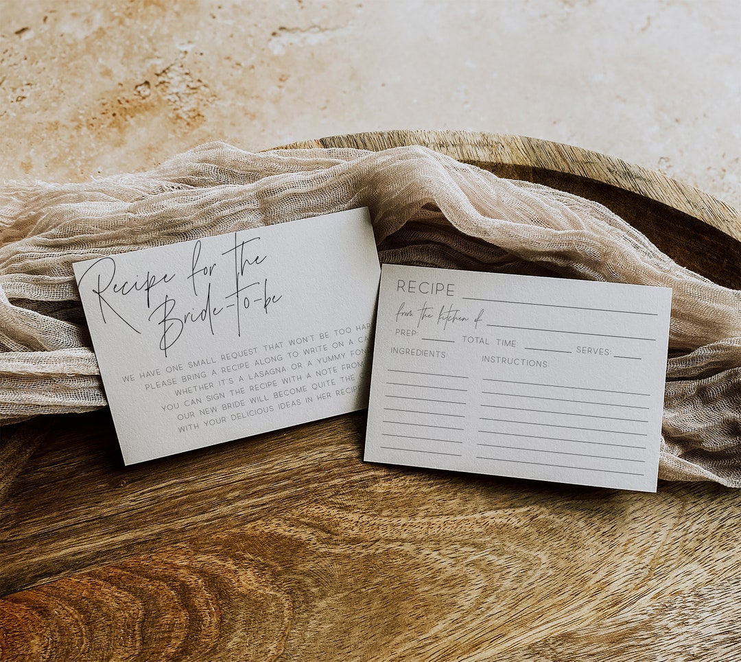Minimalist Recipe for the Bride-to-be Card Inserts, Editable Template ...