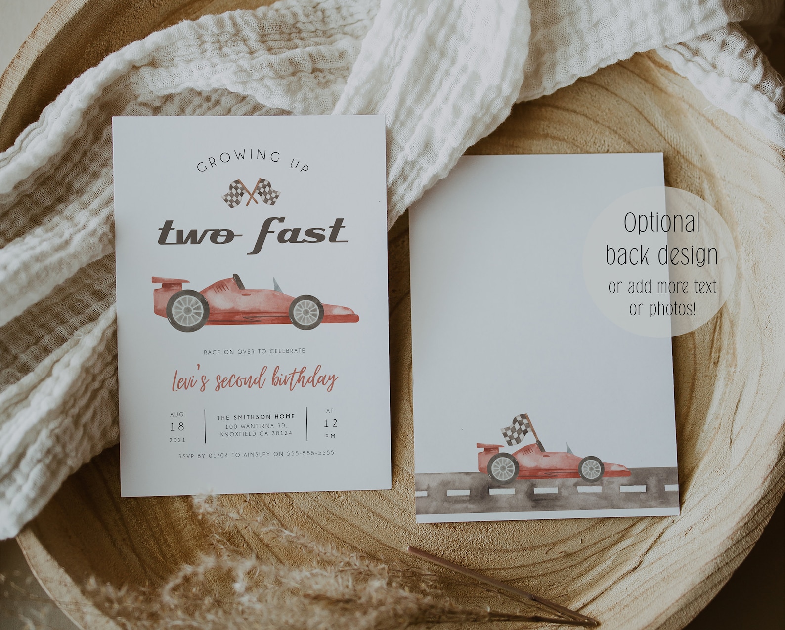 Growing up Two Fast Birthday Invitation Editable Red Race Car - Etsy
