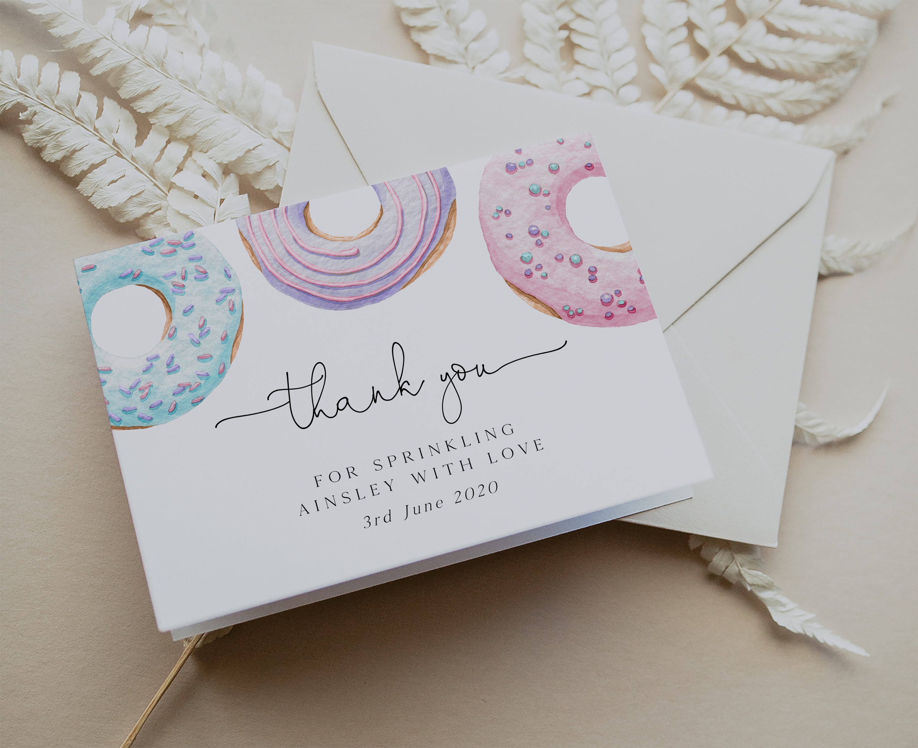 Donut Thank You Editable Folded Card, Donut Baby Shower, Instant ...