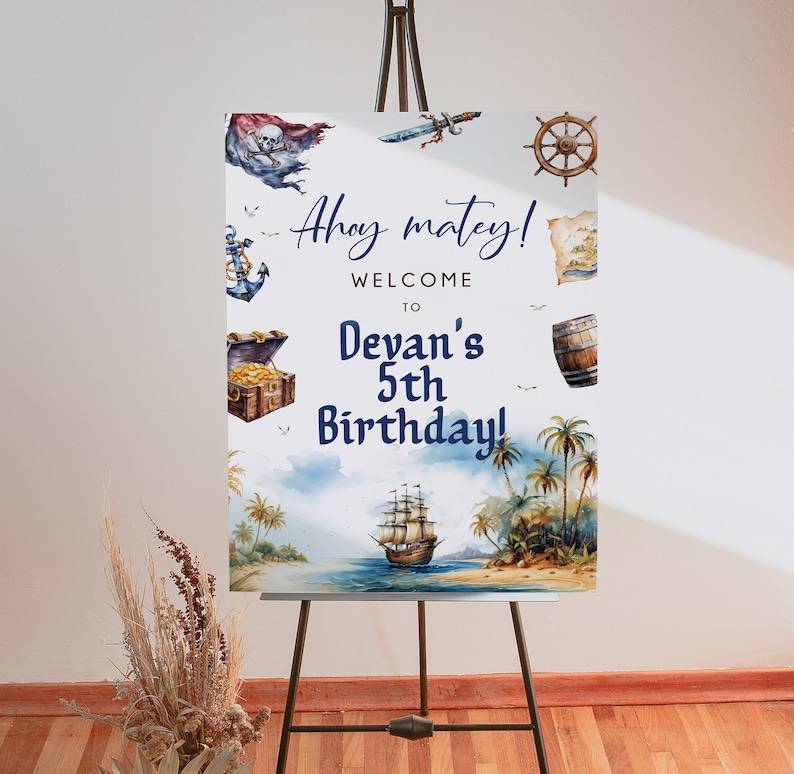Pirate Welcome Sign Template, Pirate Themed Birthday Party Welcome ...