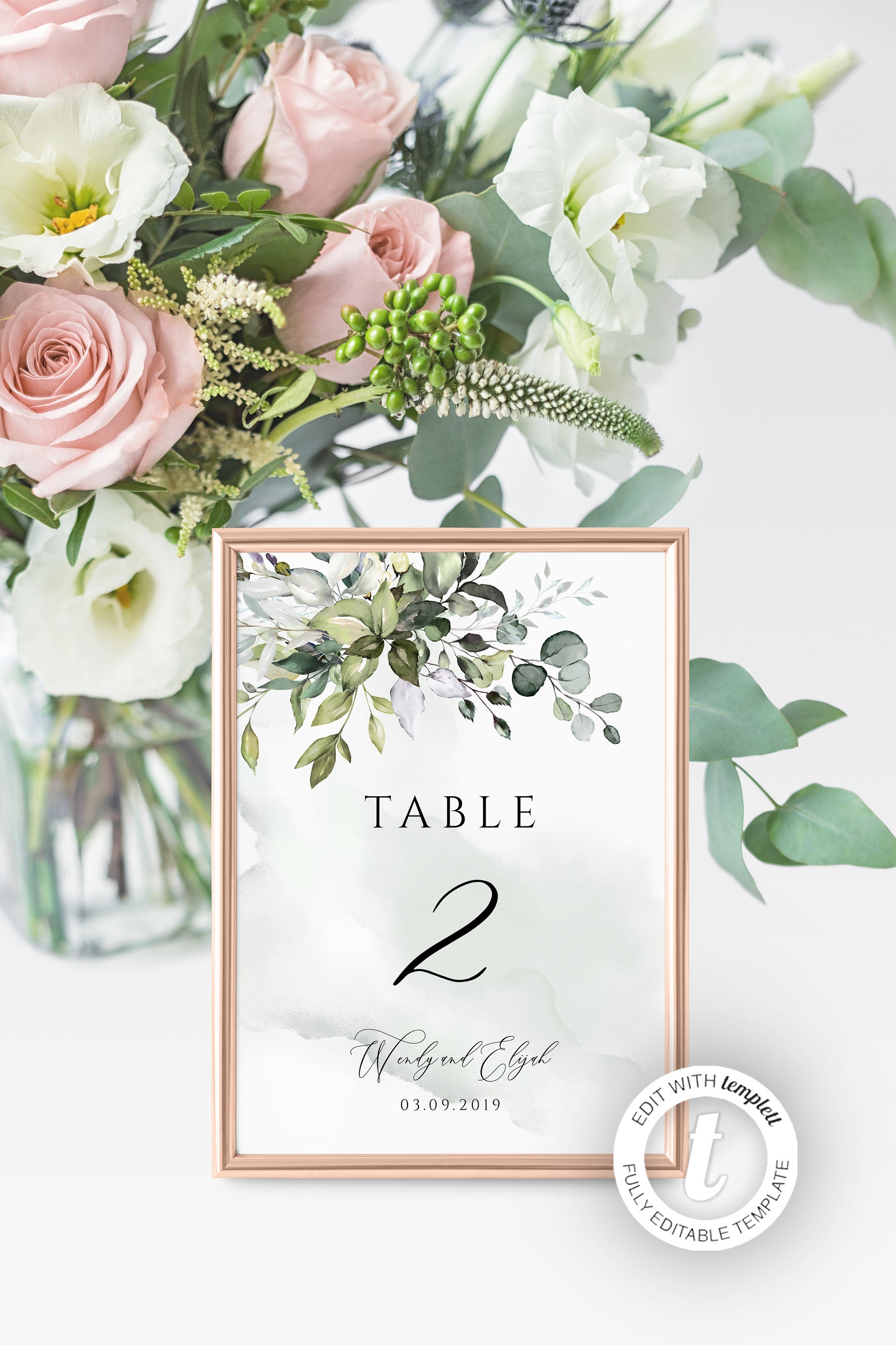 Editable Wedding Table Numbers Template Greenery Instant | Etsy