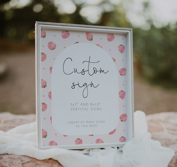 Strawberry Custom Sign Template Berry First Editable Sign - Etsy