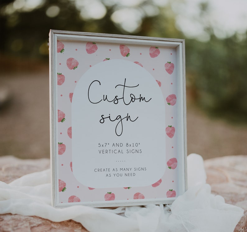 Strawberry Custom Sign Template Berry First Editable Sign - Etsy