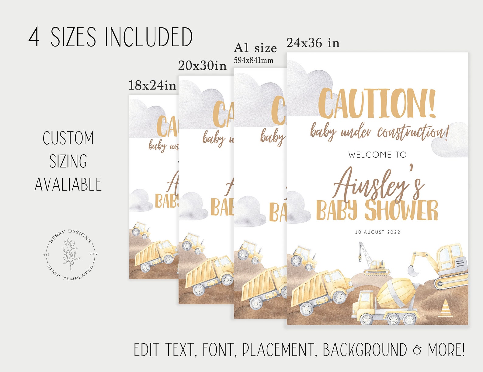 Baby Under Construction Welcome Sign Editable Sign Template | Etsy