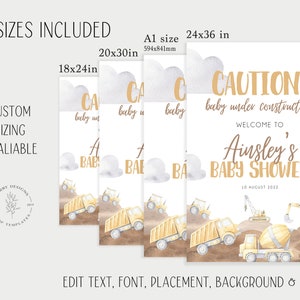 Baby Under Construction Welcome Sign, Editable Sign Template, Truck ...