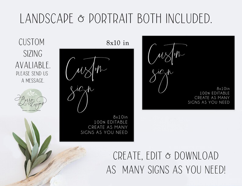 Black Modern Custom Sign Sign Template, Editable Sign, Minimalist ...