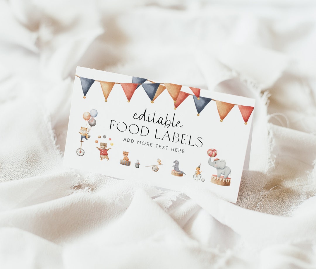 Circus Food Label Cards Template, Carnival Themed Birthday Party Food ...